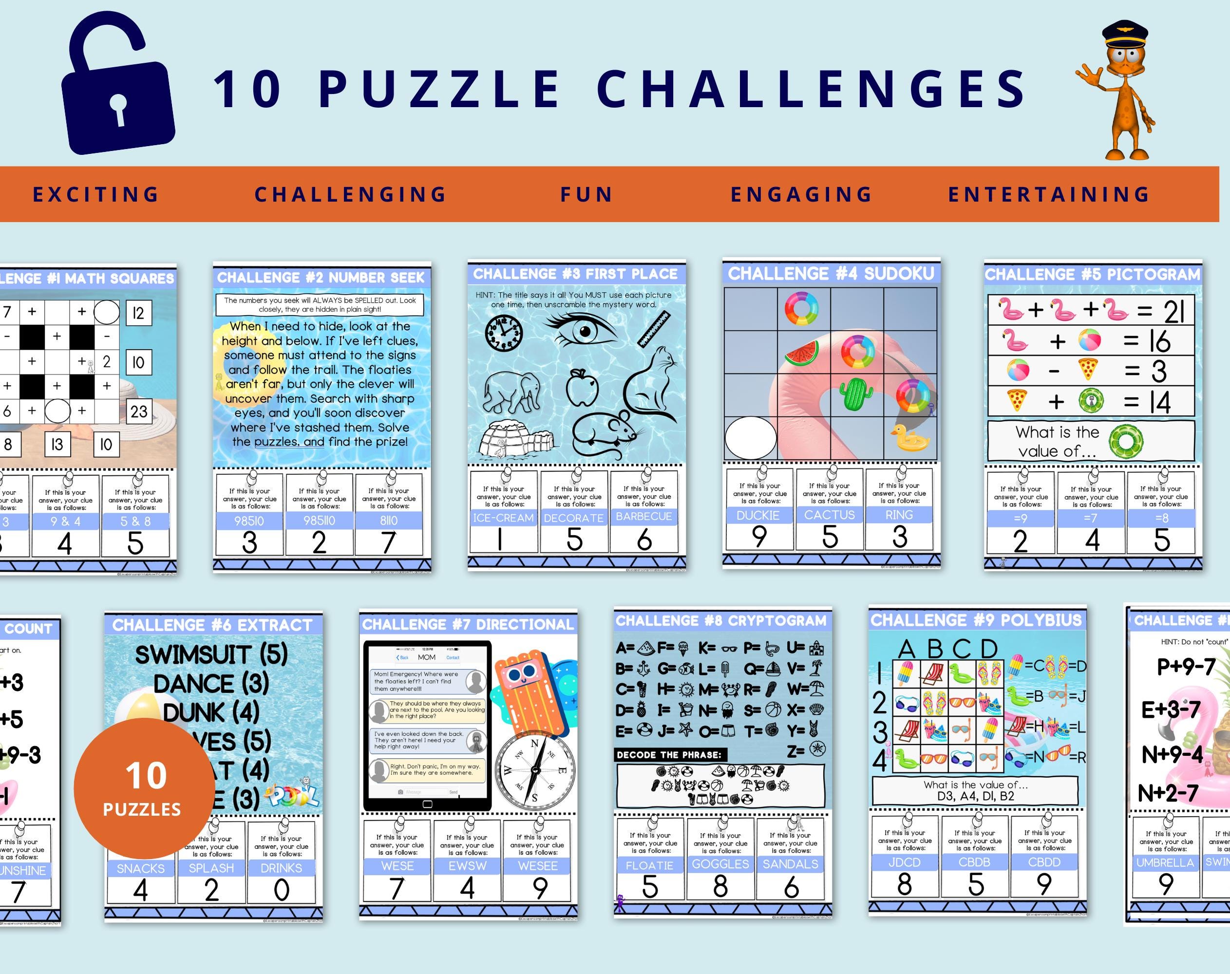 Escape Room Printable for Kids, Party Game Activity, Pool Party Escape ...