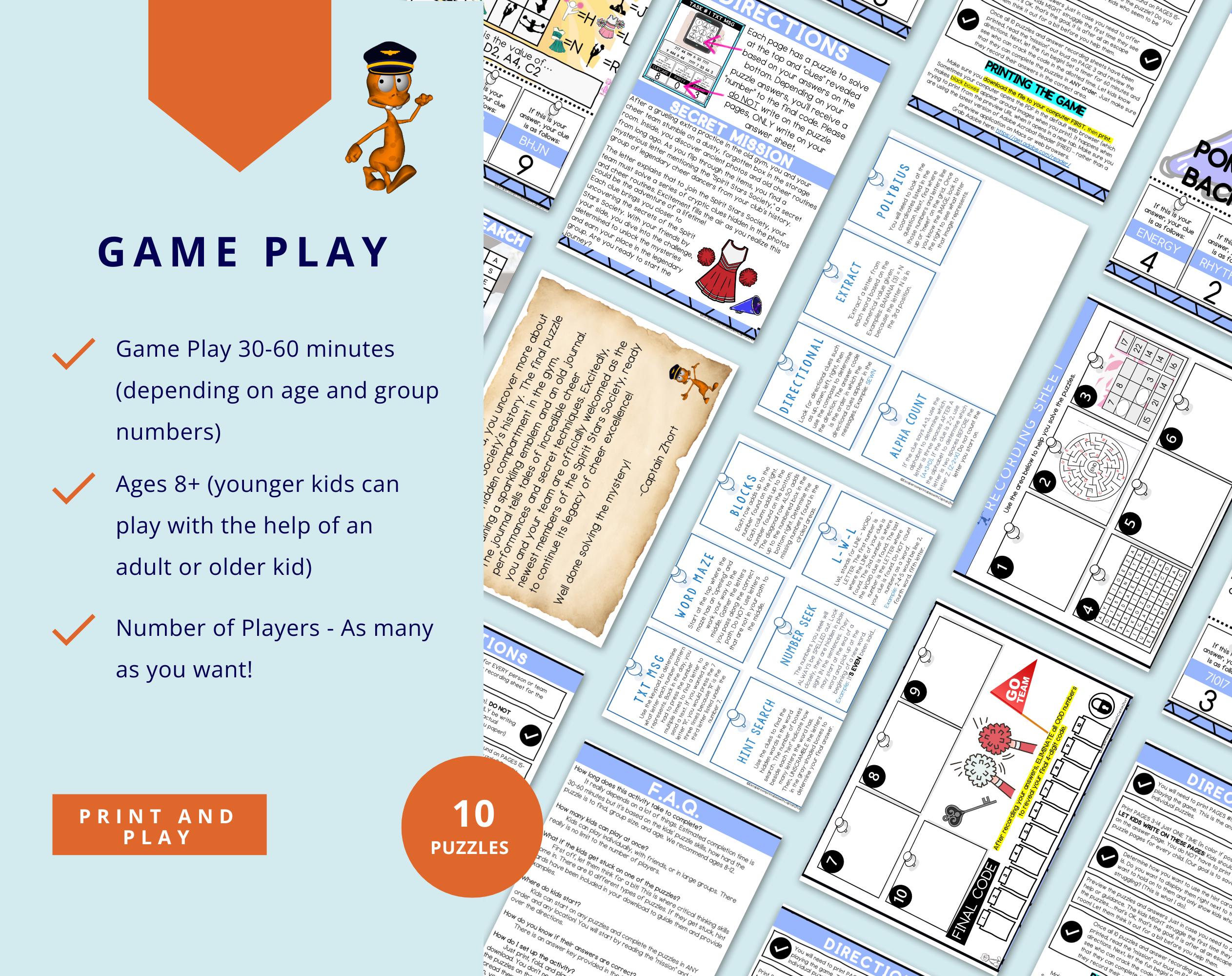 Escape Room Printable for Kids, Cheer Party Activity, Family Game Night ...