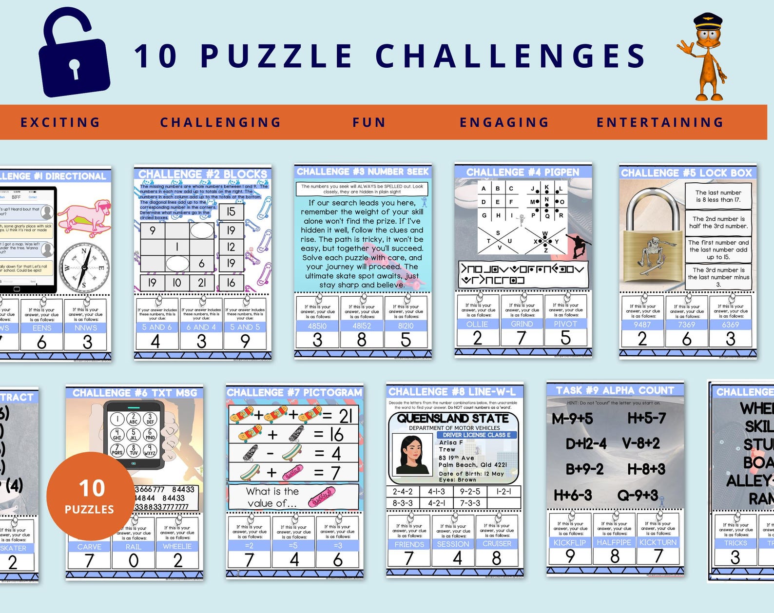 Escape Room Printable for Kids, Skateboarding Puzzle Activity, Family ...