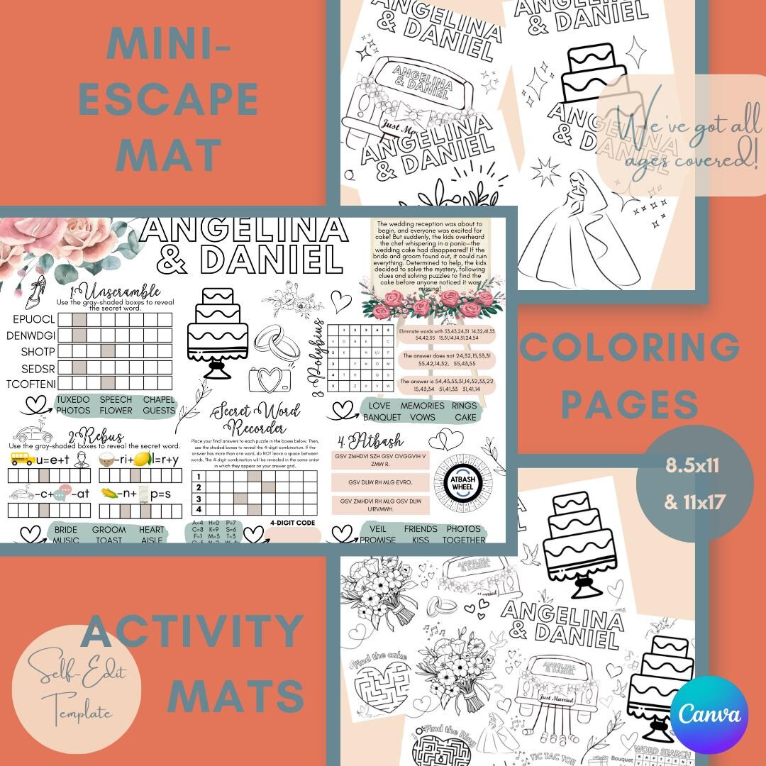 Editable Wedding Colouring Placemat, Mini Escape Printable for Kids ...