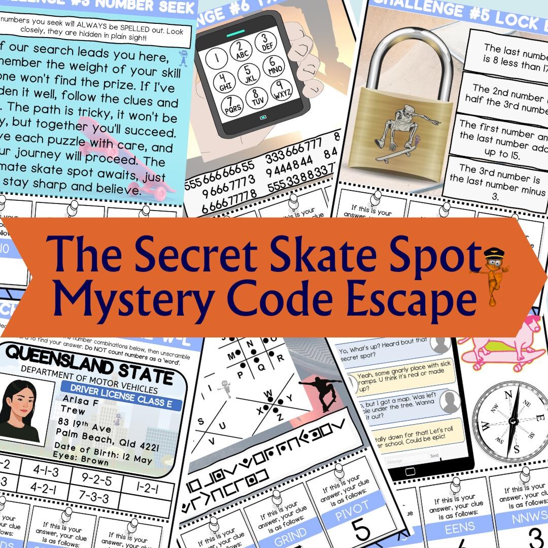 Escape Room Printable for Kids, Skateboarding Puzzle Activity, Family ...