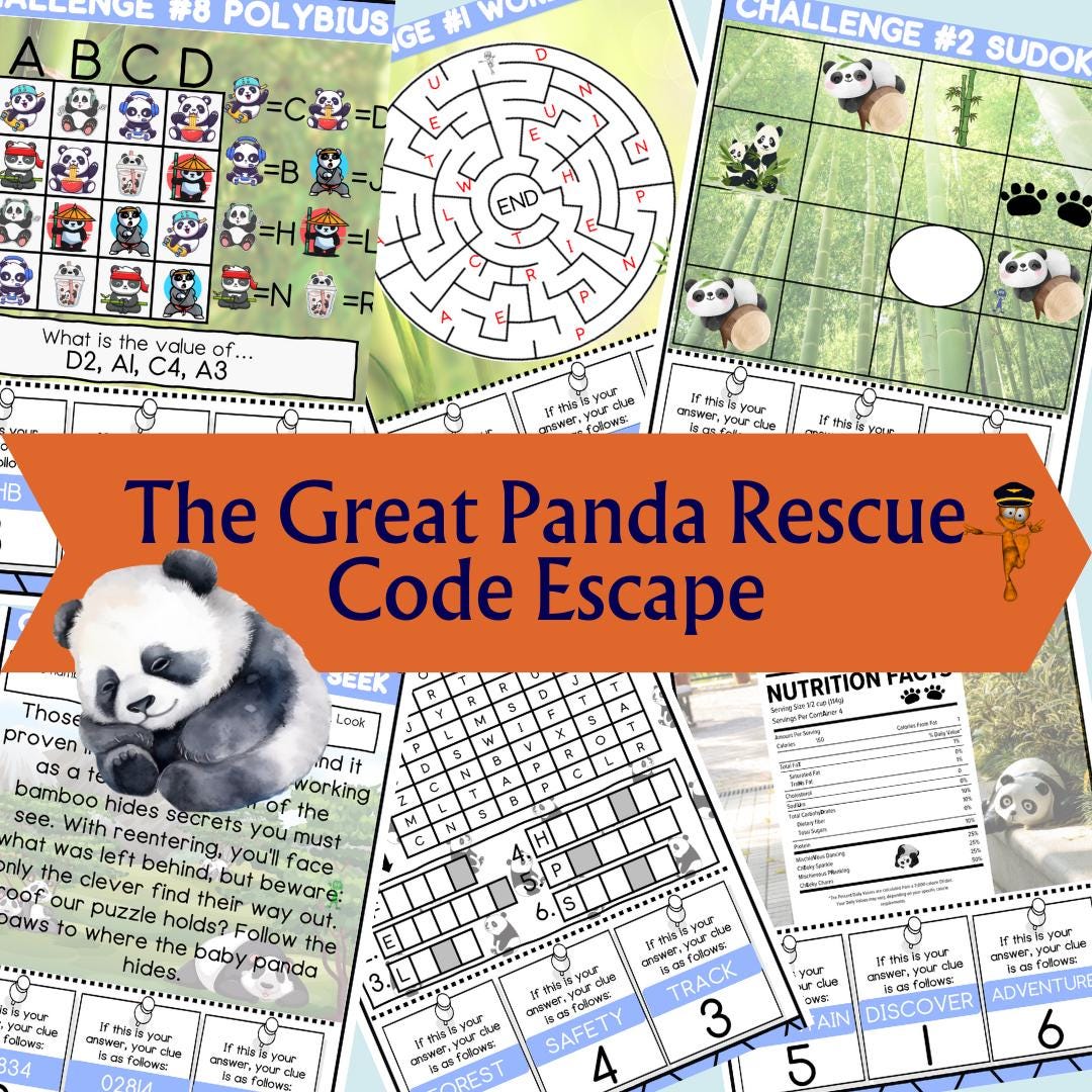 Printable Escape Room for Kids, Panda Escape Kit, DIY Escape Room ...