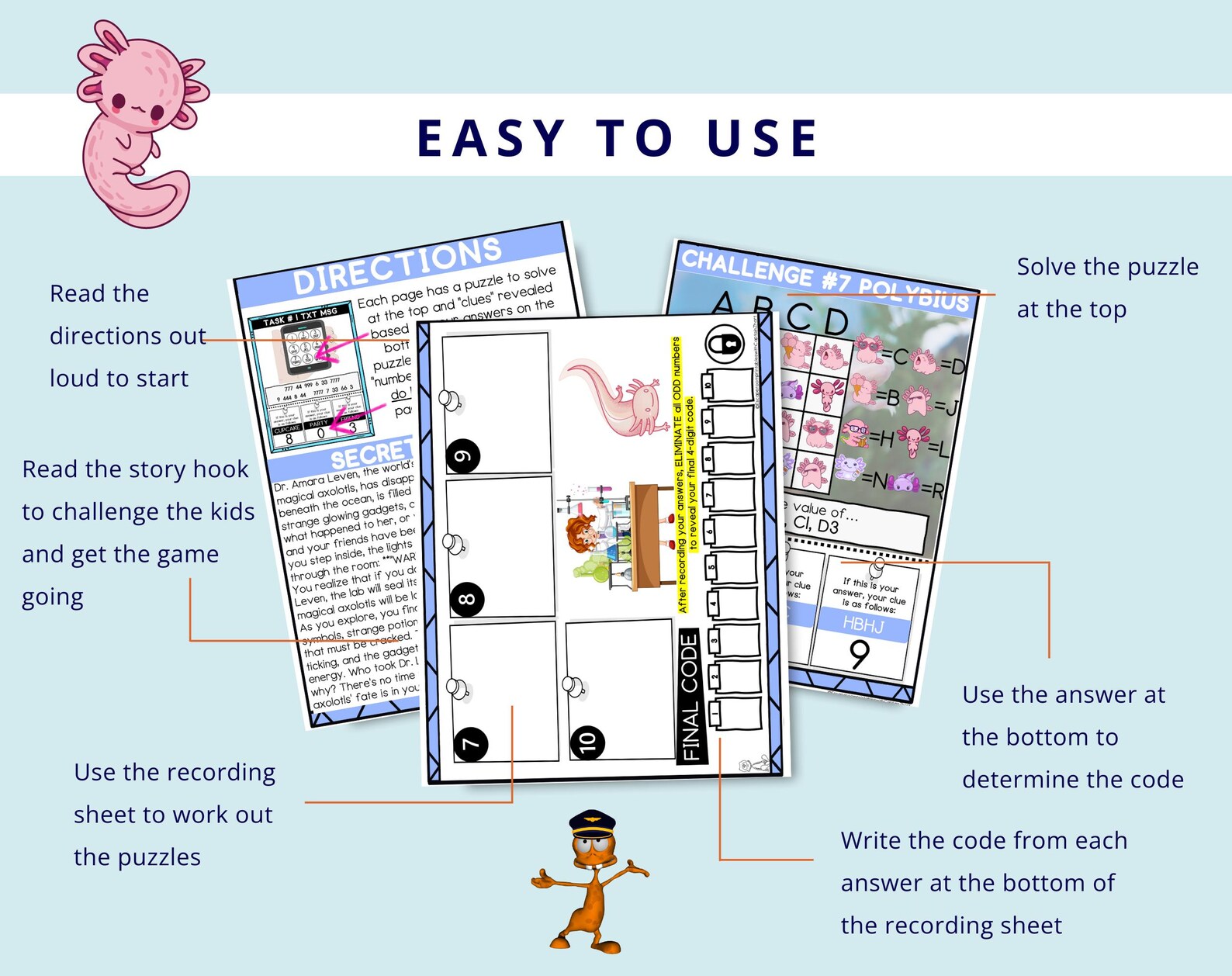 Escape Room Printable for Kids, Axolotl Party Game Activity, Axolotl ...