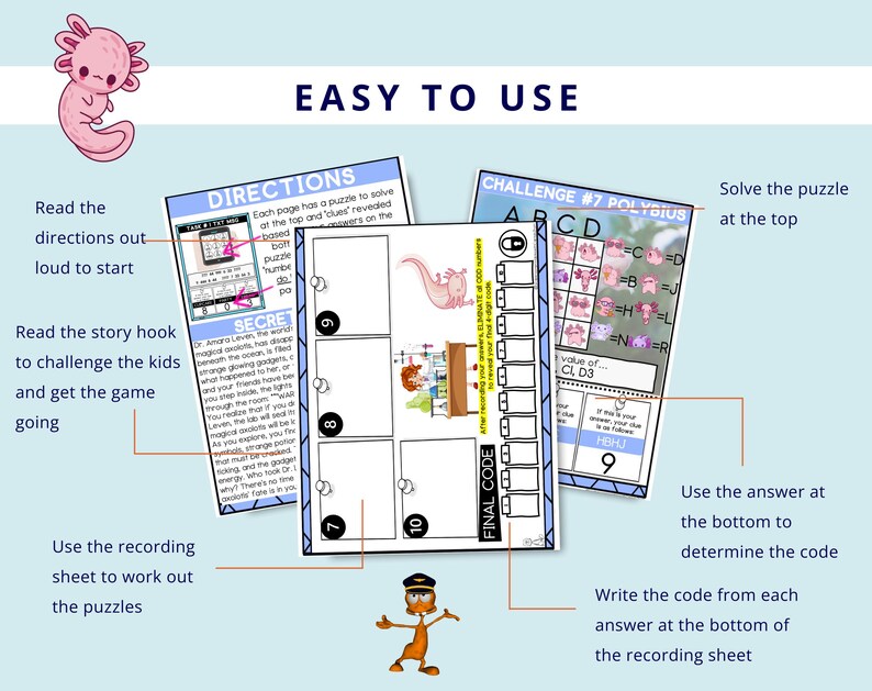 Escape Room Printable for Kids, Axolotl Party Game Activity, Axolotl ...