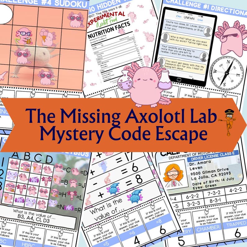 Escape Room Printable for Kids, Axolotl Party Game Activity, Axolotl ...