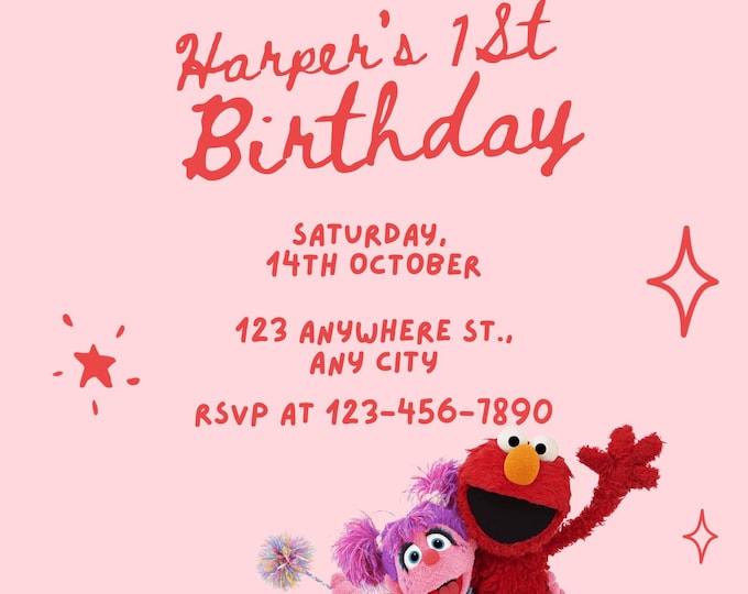 Abby Cadabby and Elmo Digital Birthday Invitation Sesame Party Invite ...