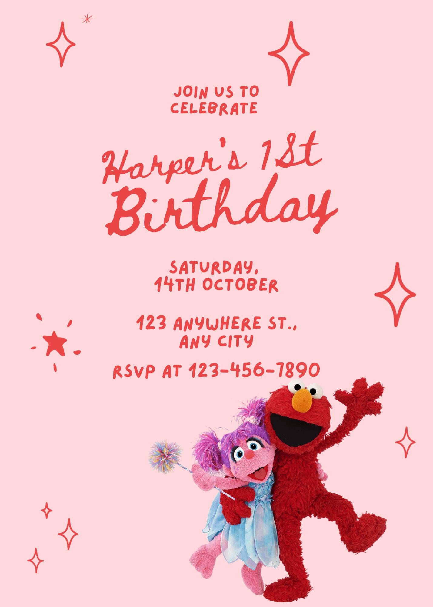 Abby Cadabby and Elmo Digital Birthday Invitation Sesame Party Invite ...
