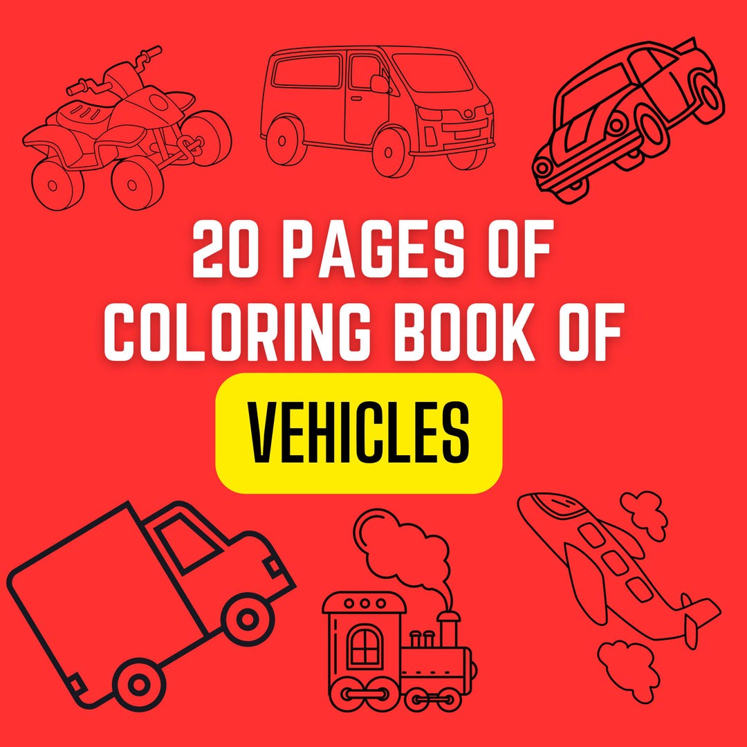 20 Pages of Coloring Book of Vehicles - Etsy