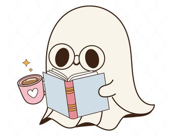Clipart Cute Ghost on the Sofa Reading a Book PNG, Bookish Png, Digital ...