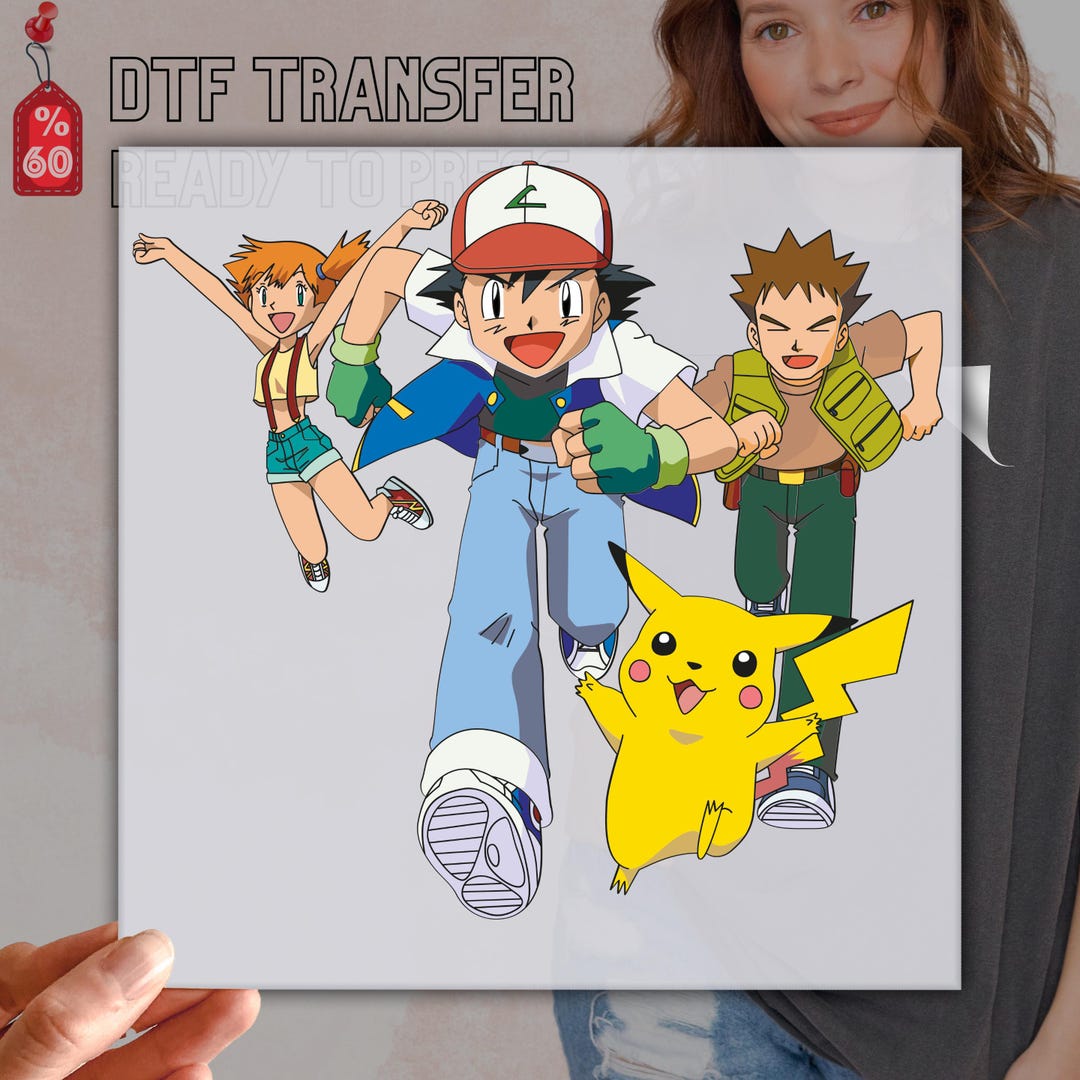 Ash Ketchum Brook Misty Pokemon Sticker Dtf Transfer, Pikachu Pokemon ...