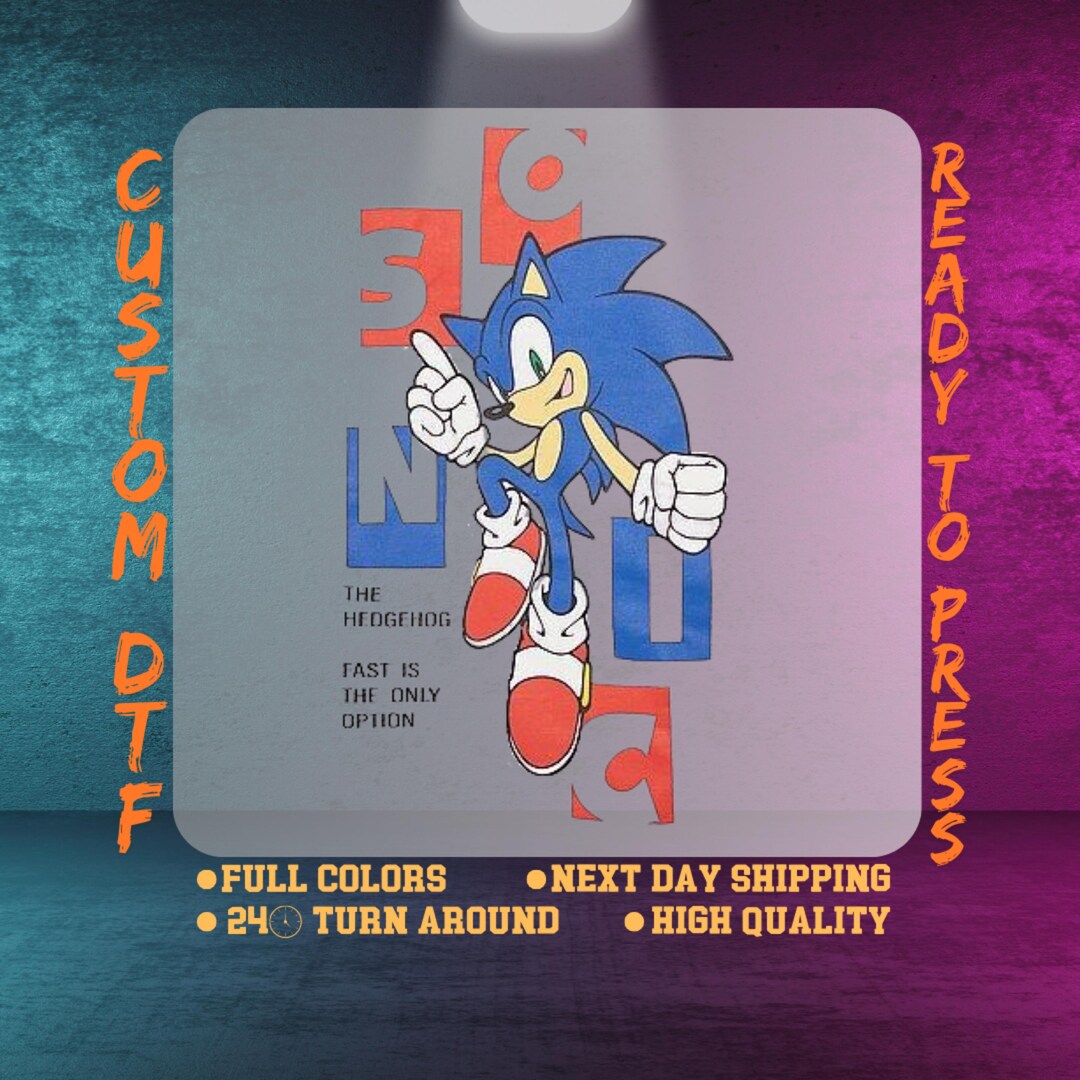Retro Sonic Hedge Fast Option Dtf Transfer, Vibrant Game Gift for Him ...