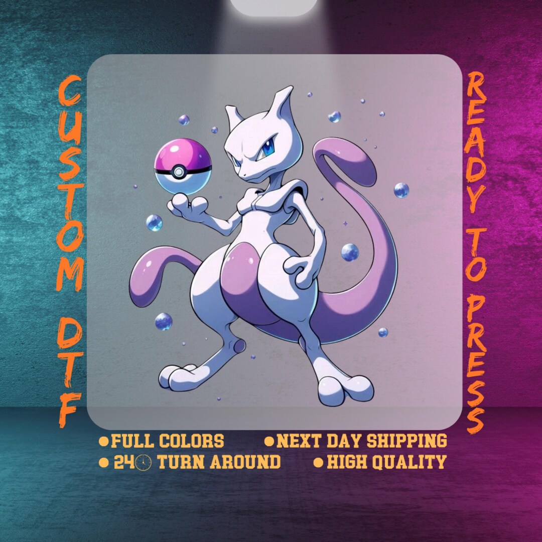 Mewtwo Pokeball Psychic Poke-mon Sticker Dtf Transfer, Pikachu Poke-mon ...