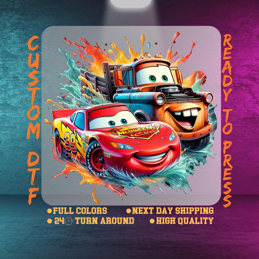 Disney Lightning Mcqueen Watercolor Dtf Transfer, Mater Splash Race ...