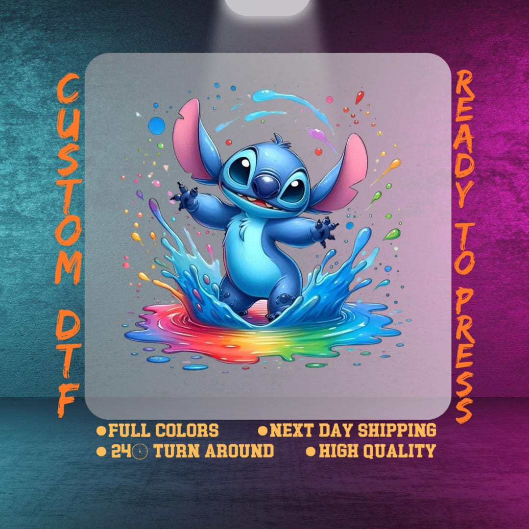 Disney Stit-ch Splash Watercolor Blue Sticker Dtf Transfer, Disneyland ...
