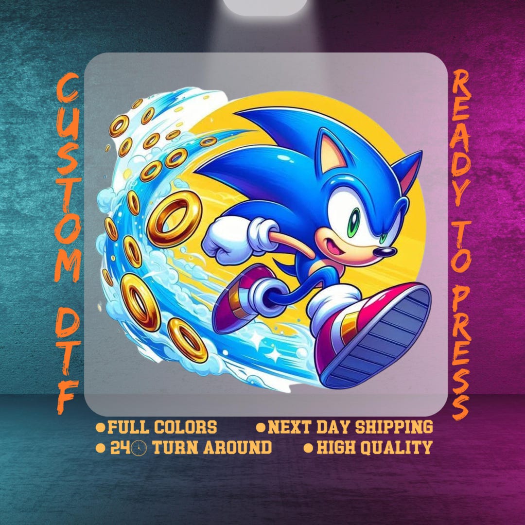 Retro Sonic Hedge Gold Rings Dtf Transfer, Vibrant Gamer Gift for Him ...