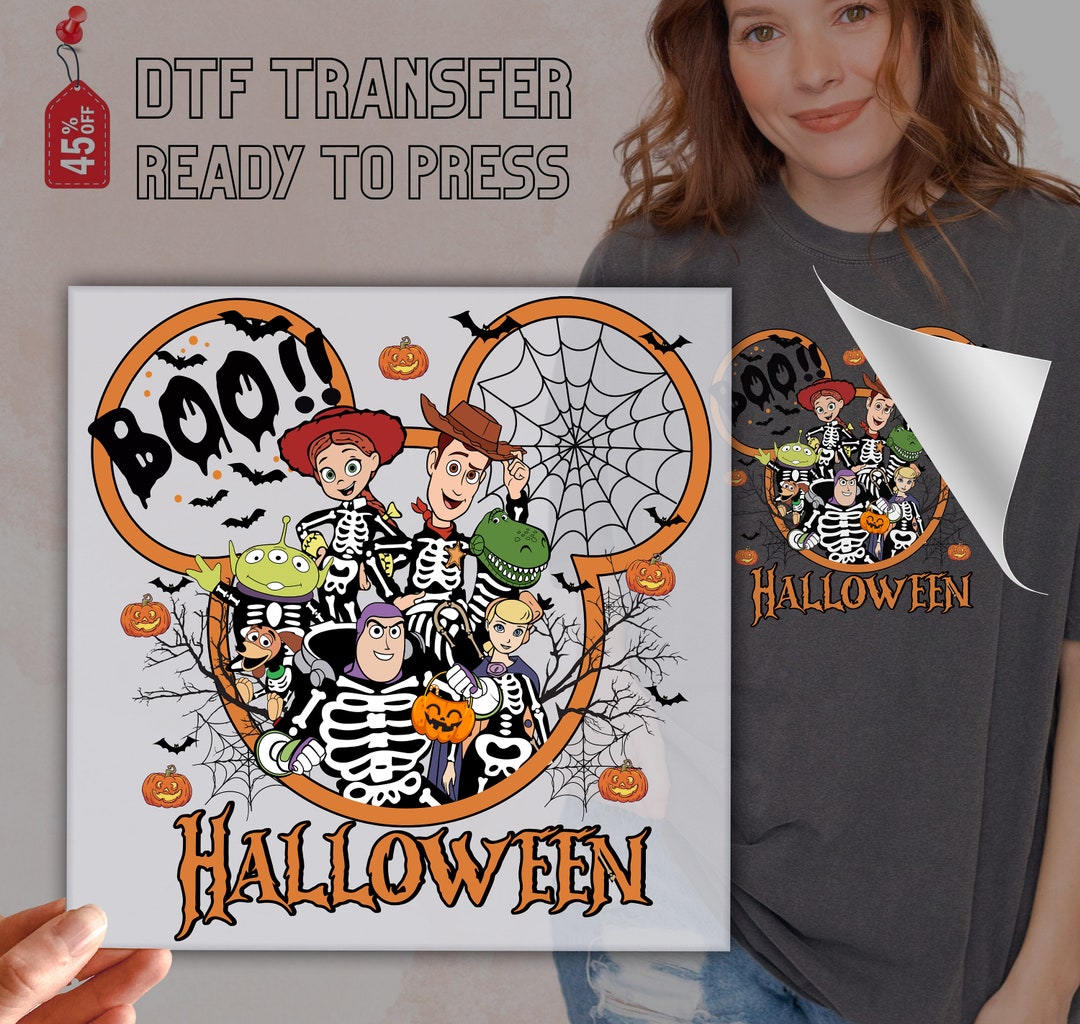 Toy Story Skeleton Halloween Boo Dtf Transfer, Hallowen Mickey Ears ...