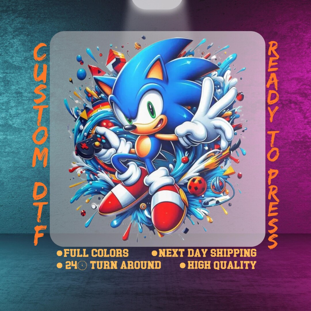 Retro Sonic Hedge Watercolor Dtf Transfer, Vibrant Gamer Gift for Him ...