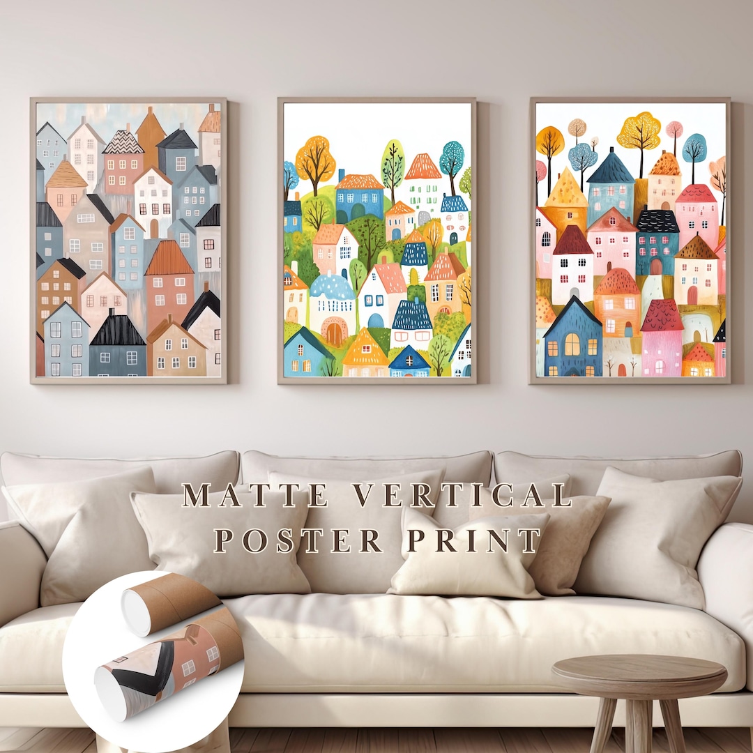 Swedish Wall Art, Whimsical Houses, Living Room Decor, UNFRAMED WALL ...