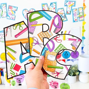 Math Bulletin Board Letters With Bright Rainbow Colorful School ...
