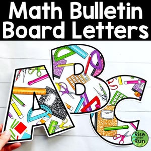 Math Bulletin Board Letters With Bright Rainbow Colorful School ...