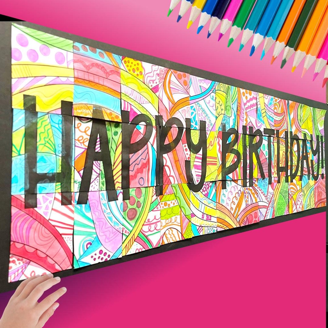 Happy Birthday Collaborative Coloring Banner Digital Download to Print ...