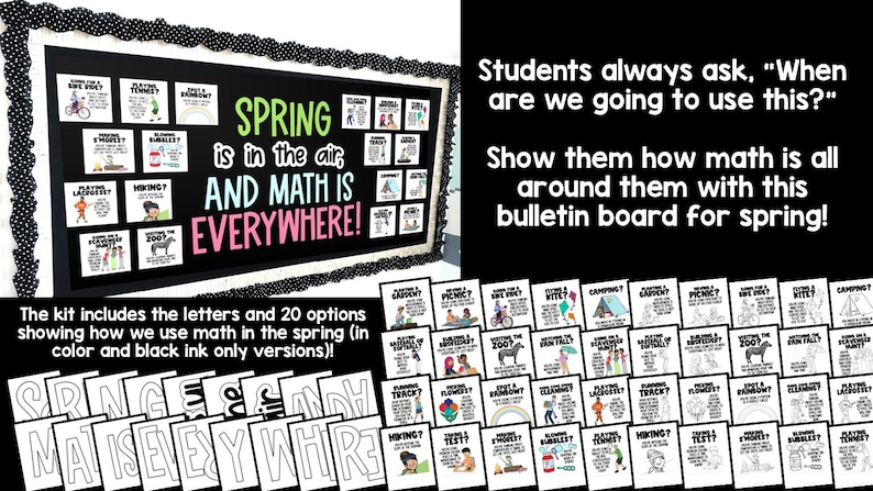 Spring Math Bulletin Board With Everyday Math Examples, Easy DIY Kit ...