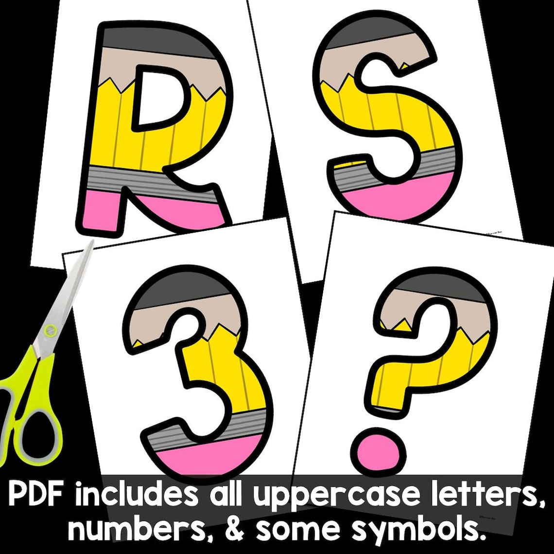 Pencil Pattern Bulletin Board Alphabet Letters and Numbers for Pencil ...