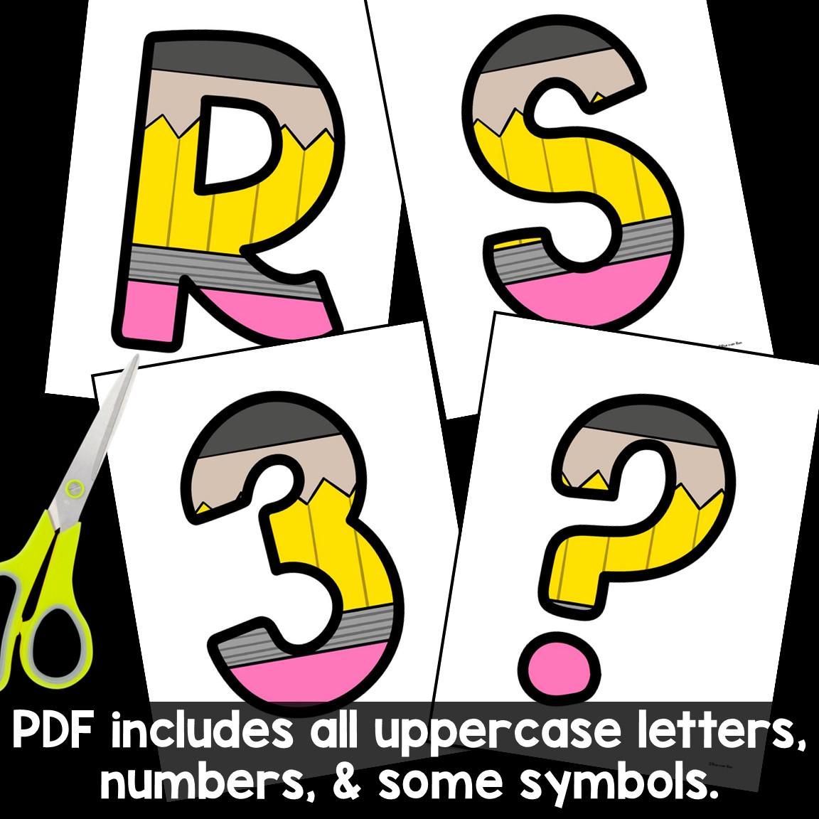 Pencil Pattern Bulletin Board Alphabet Letters and Numbers for Pencil ...