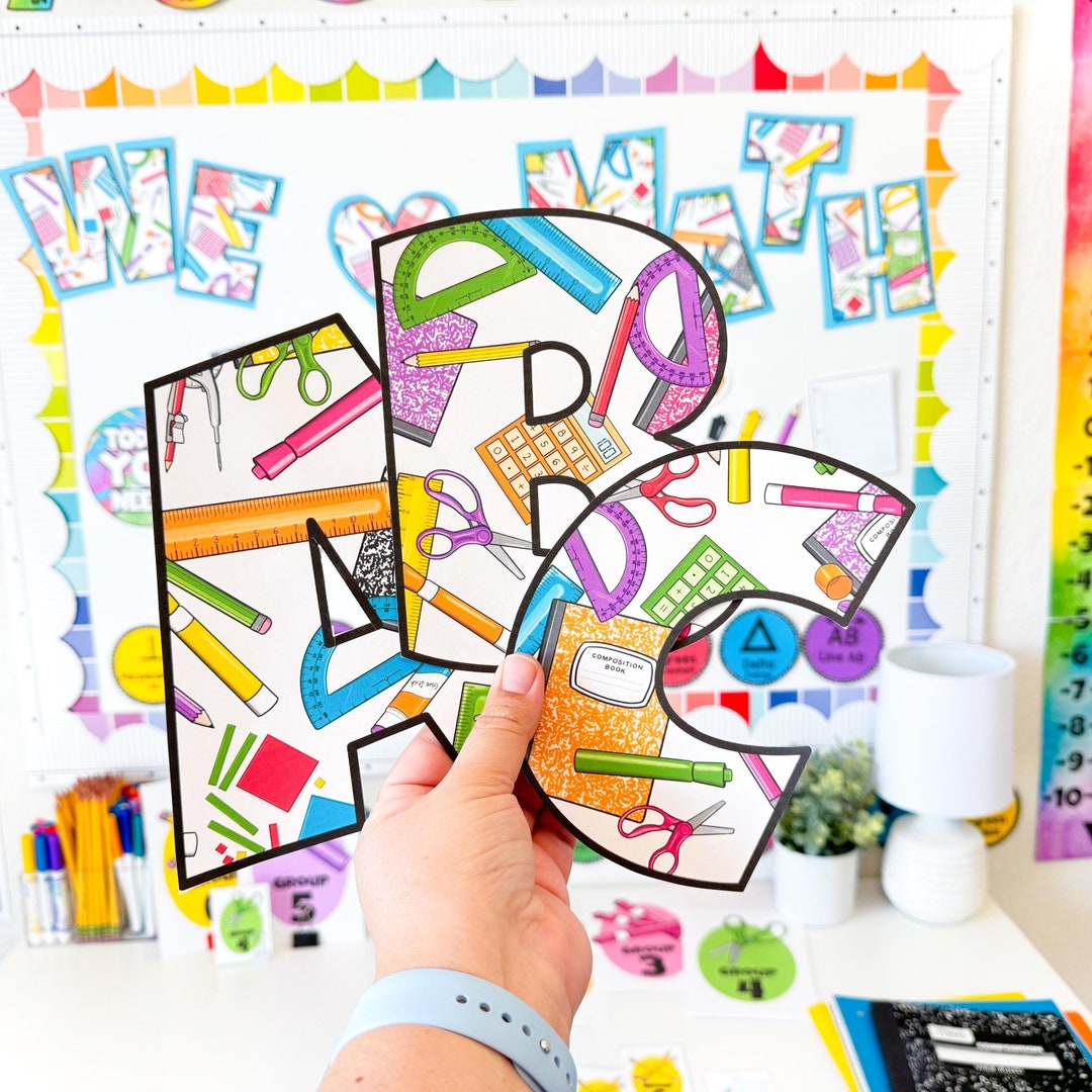 Math Bulletin Board Letters With Bright Rainbow Colorful School ...