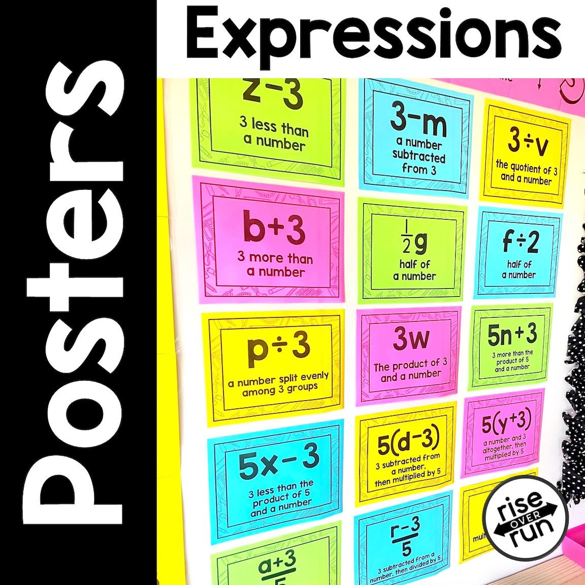 Math Classroom Posters for Middle School With Algebraic Expressions ...