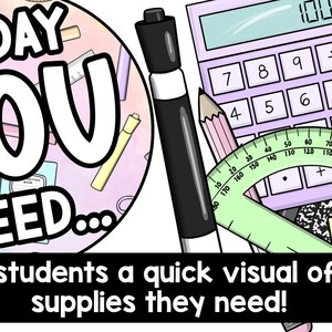 Visual Supply Cards to Show Students What You Need for Class Today in ...