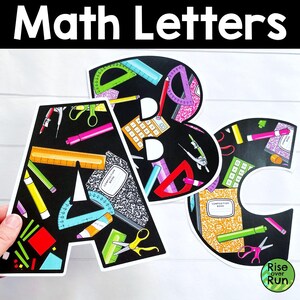 Math Bulletin Board Letters With Bright Rainbow Colorful School ...