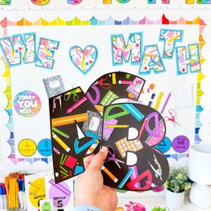 Math Bulletin Board Letters With Bright Rainbow Colorful School ...