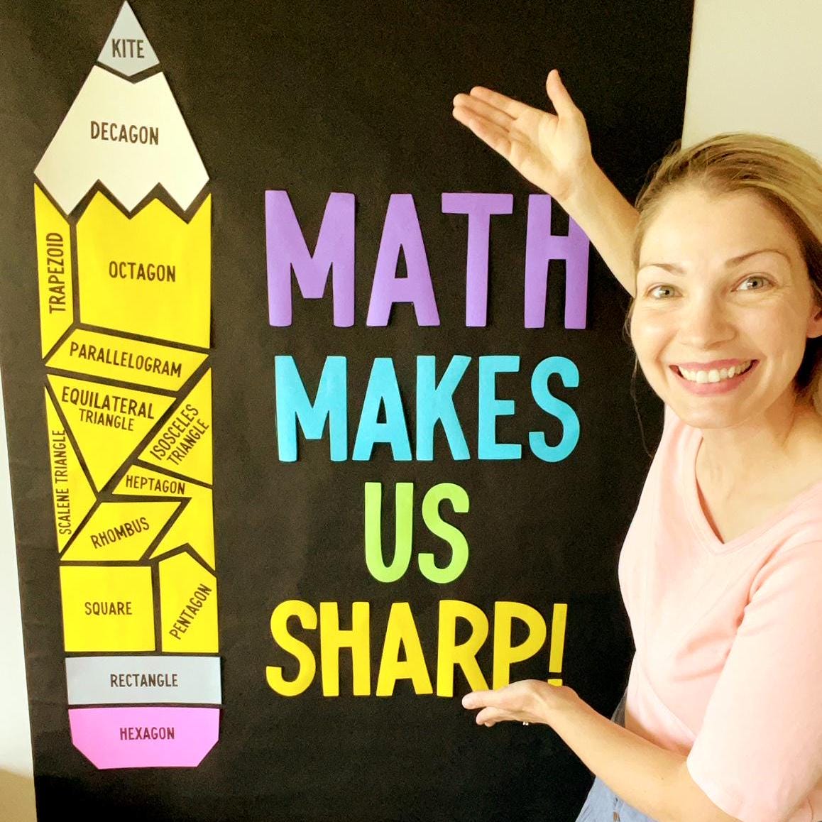 Math Classroom Door Design Decoration to Print and Hang, Math Makes Us Sharp With Polygon Pencil ...