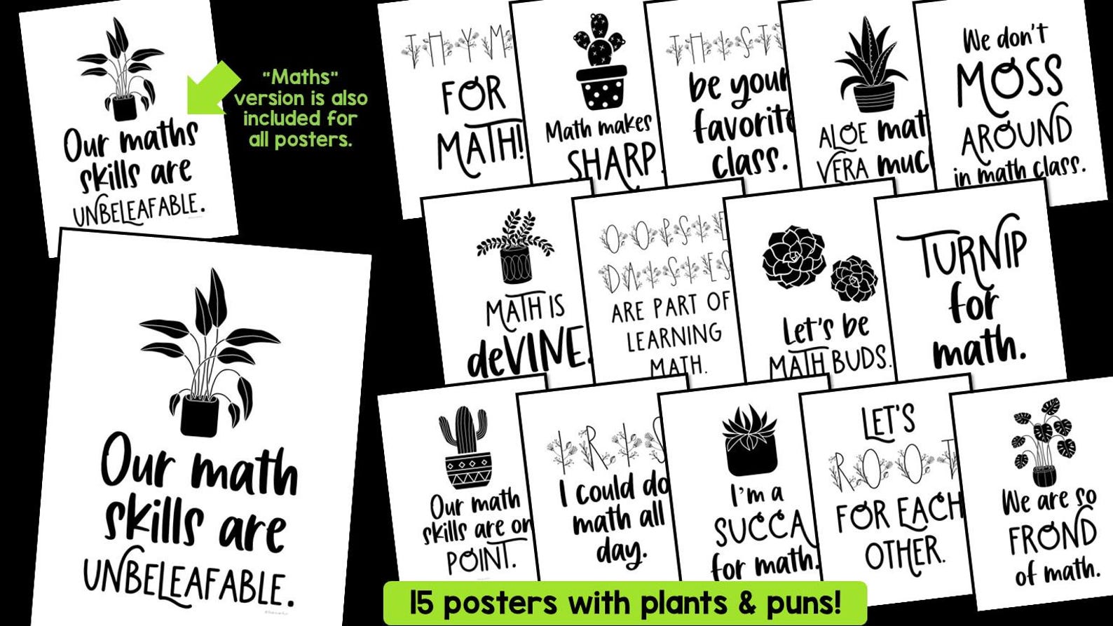 Math Classroom Posters Decorations Plant Theme With Puns for Bulletin ...