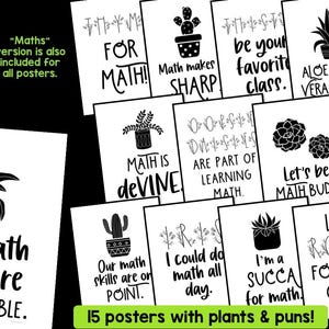 Math Classroom Posters Decorations Plant Theme With Puns for Bulletin ...