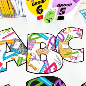 Math Bulletin Board Letters With Bright Rainbow Colorful School ...