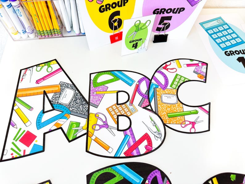 Math Bulletin Board Letters With Bright Rainbow Colorful School ...
