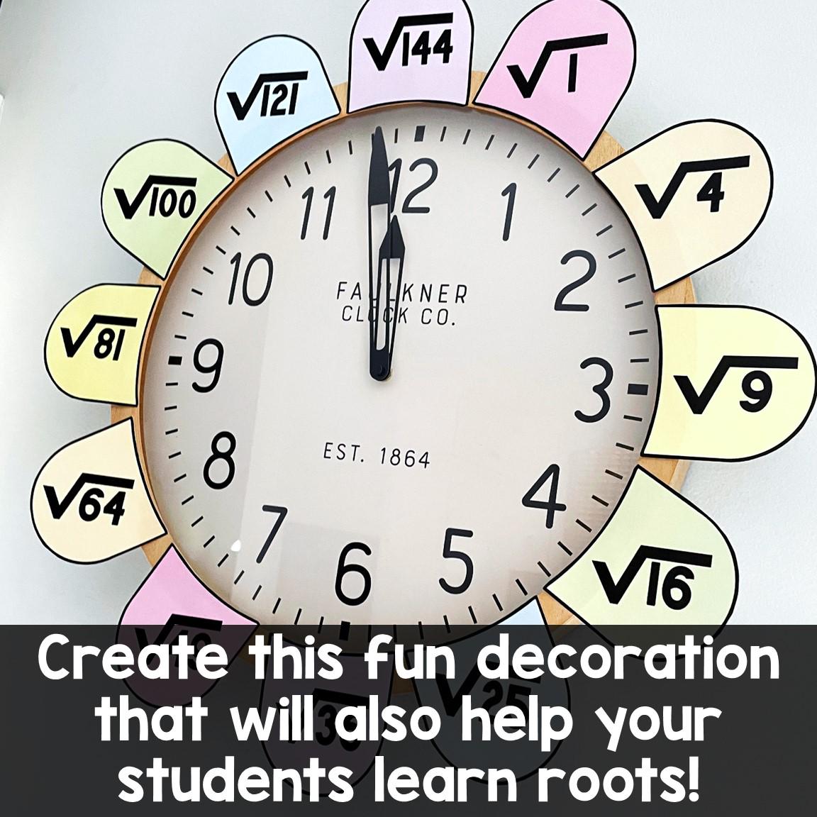 Classroom Clock Petals With Square Roots, Easy DIY Print and Cut Pieces ...