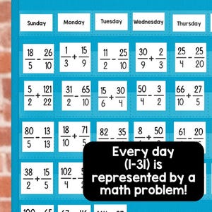 Calendar Pocket Chart Printables With Fraction Operations Cards for 5th ...