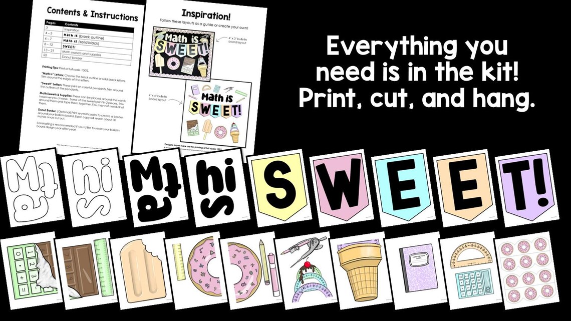 Math Bulletin Board Printable Kit, Easy DIY Print and Cut Pieces, Math ...