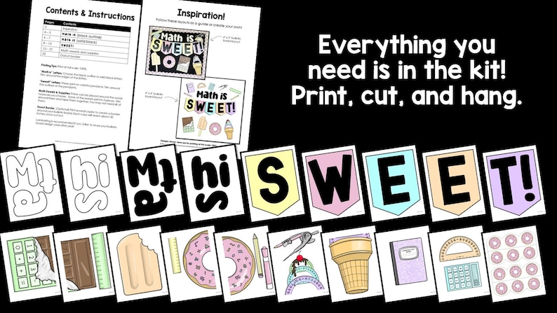 Math Bulletin Board Printable Kit, Easy DIY Print and Cut Pieces, Math ...