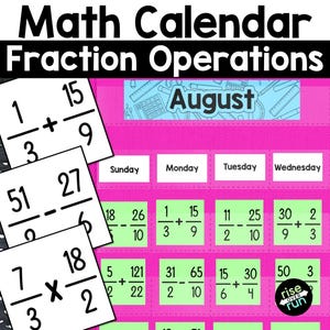 Calendar Pocket Chart Printables With Fraction Operations Cards for 5th ...