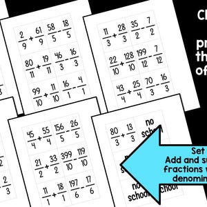 Calendar Pocket Chart Printables With Fraction Operations Cards for 5th ...