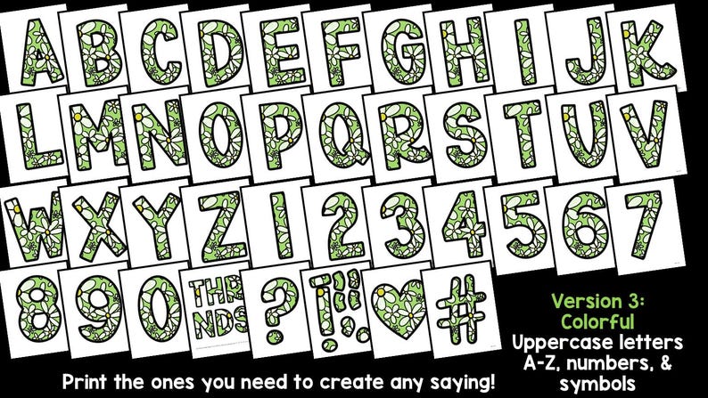 Spring Flower Bulletin Board Alphabet Letters and Numbers for April and ...