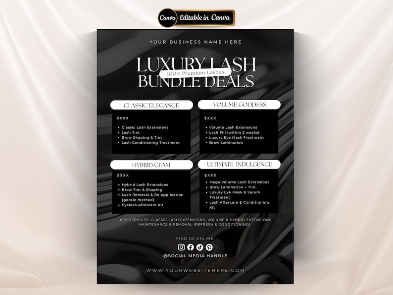 Lash Editable Bundle Pricelist Template, Black Luxury Pricelist Flyer ...