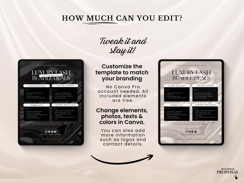 Lash Editable Bundle Pricelist Template, Black Luxury Pricelist Flyer ...