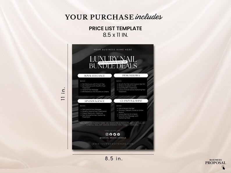 Nail Editable Bundle Pricelist Template, Black Luxury Pricelist Flyer ...