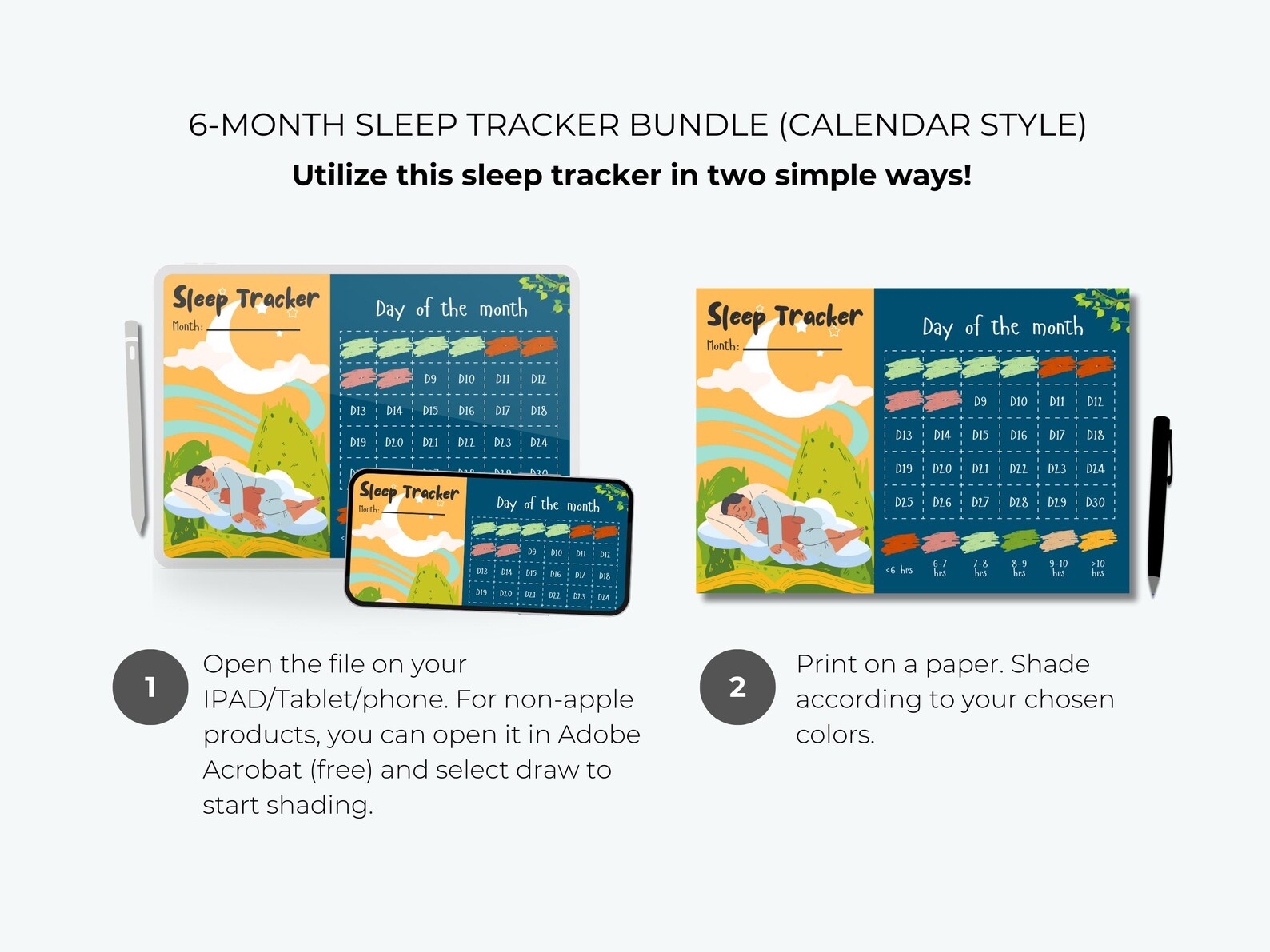 Colorful Shading Sleep Tracker Calendar Style Bundle Log Analysis Cycle ...