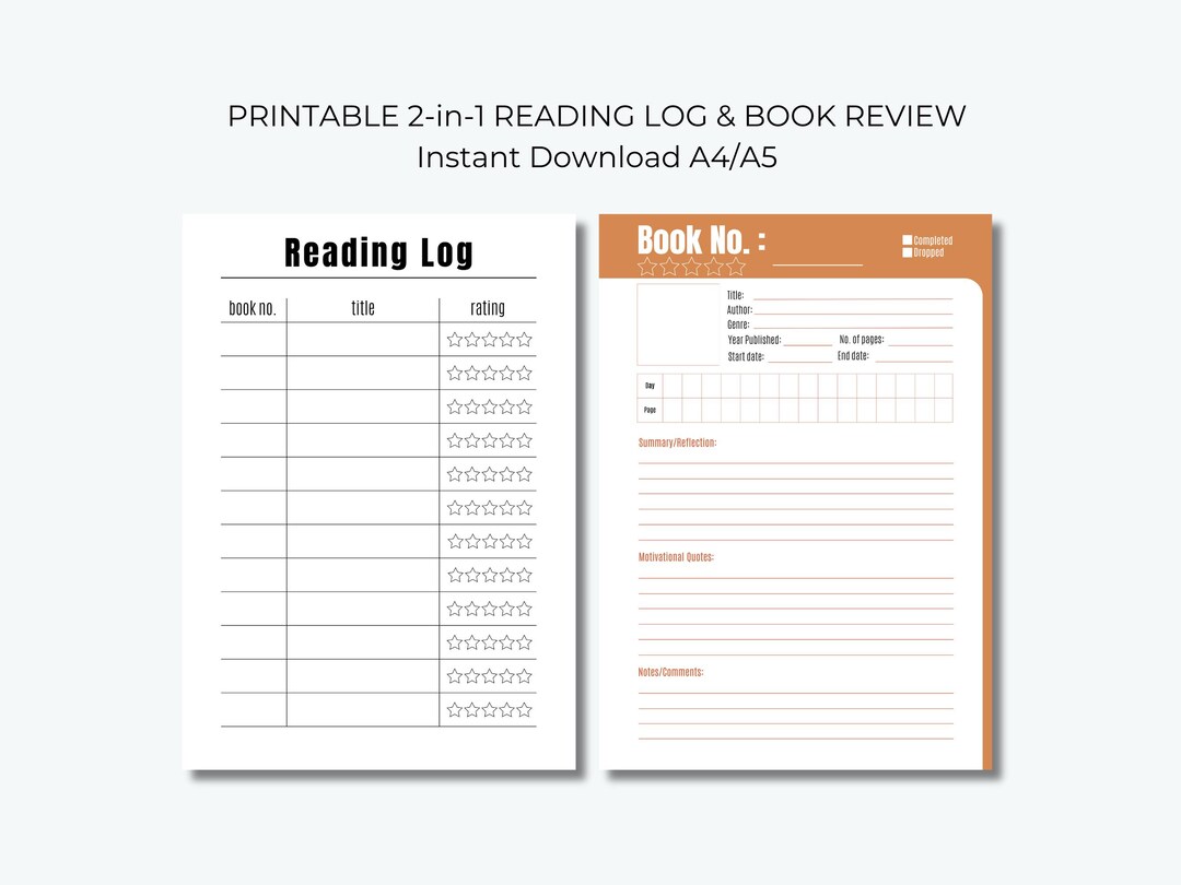 Fillable Printable Minimalist Reading Log and Book Review Orange ...